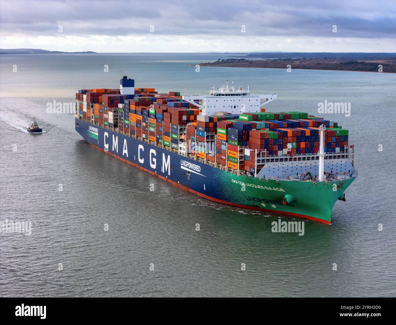 Aerial view of the LNG-powered container ship CMA CGM Jacques Saade ...