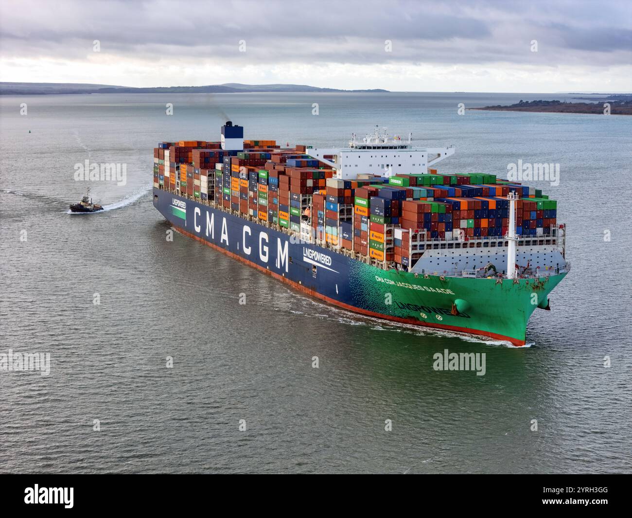 Aerial view of the LNG-powered container ship CMA CGM Jacques Saade ...