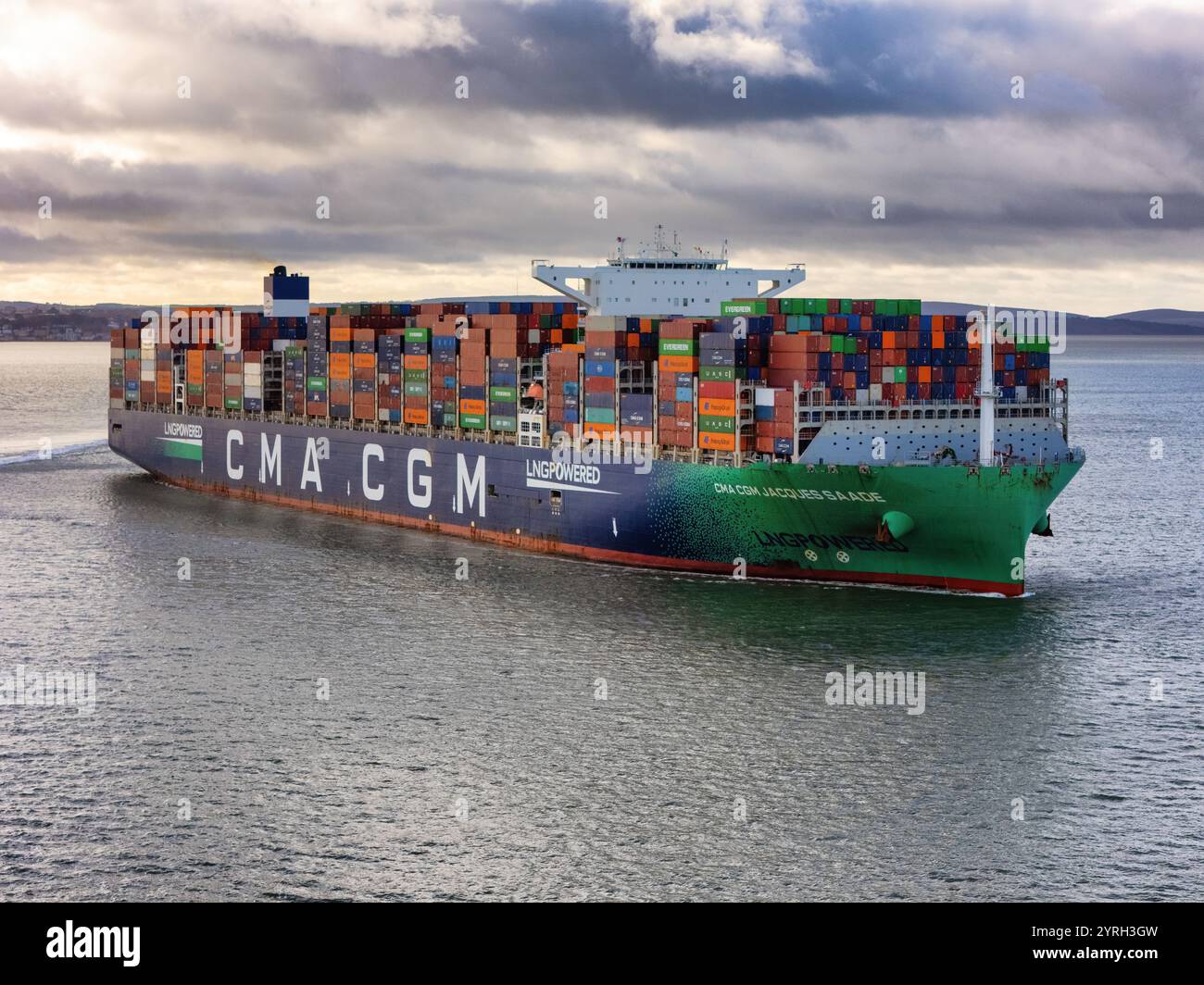 Aerial view of the LNG-powered container ship CMA CGM Jacques Saade ...