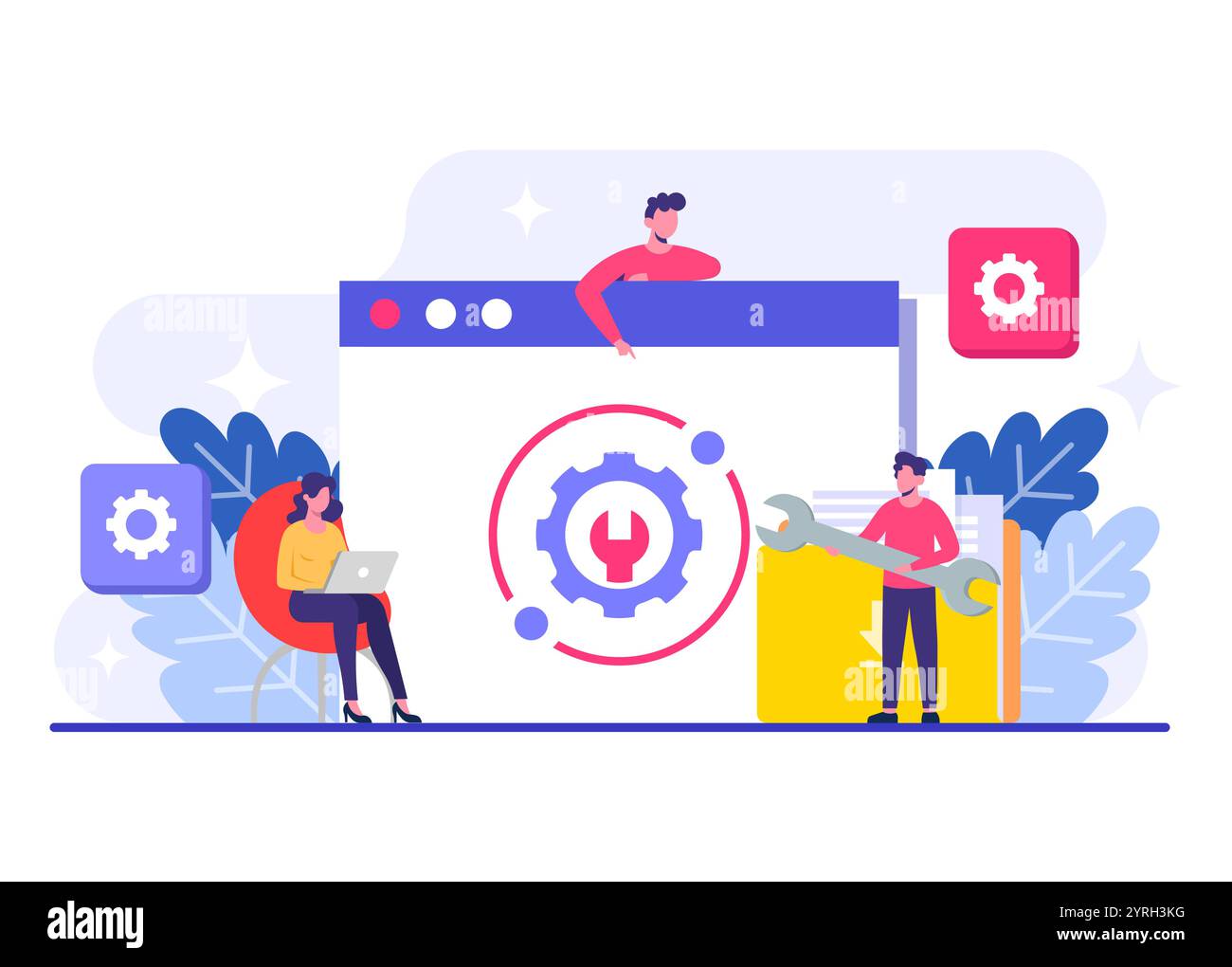 System maintenance flat vector illustration, Error, Fixing trouble ... System maintenance flat vector illustration, Error, Fixing trouble ...