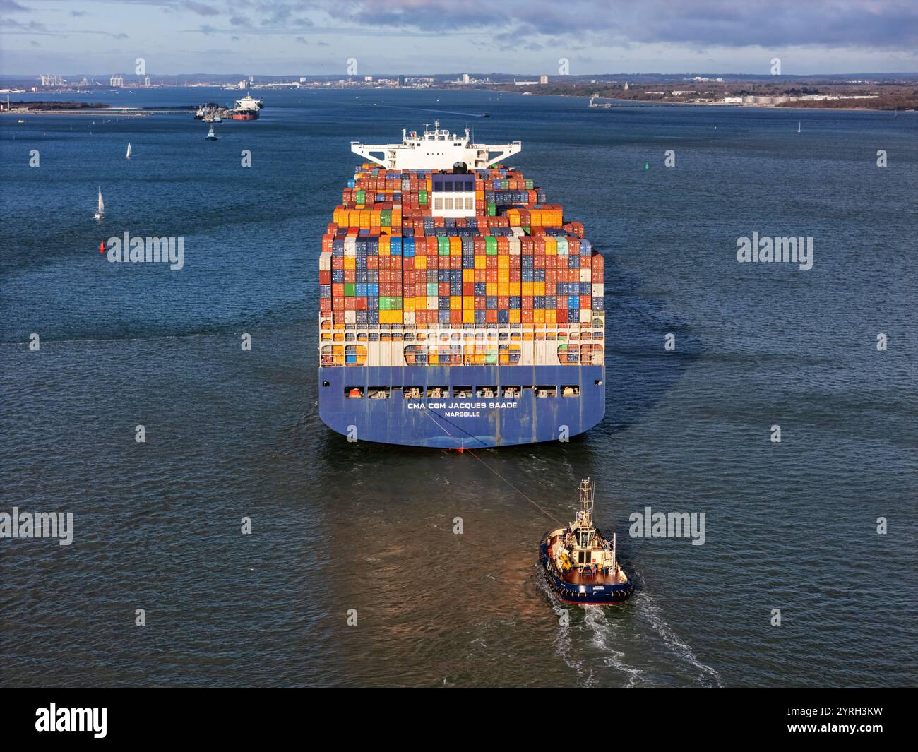 Aerial stern view of the LNG-powered container ship CMA CGM Jacques ...
