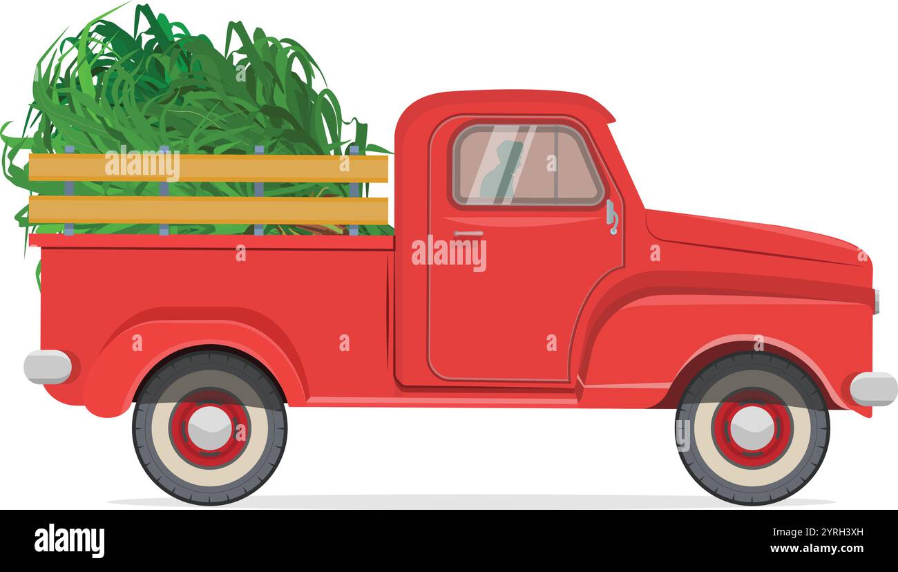 Pickup truck with crops, Vintage styled vector illustration Transport ...