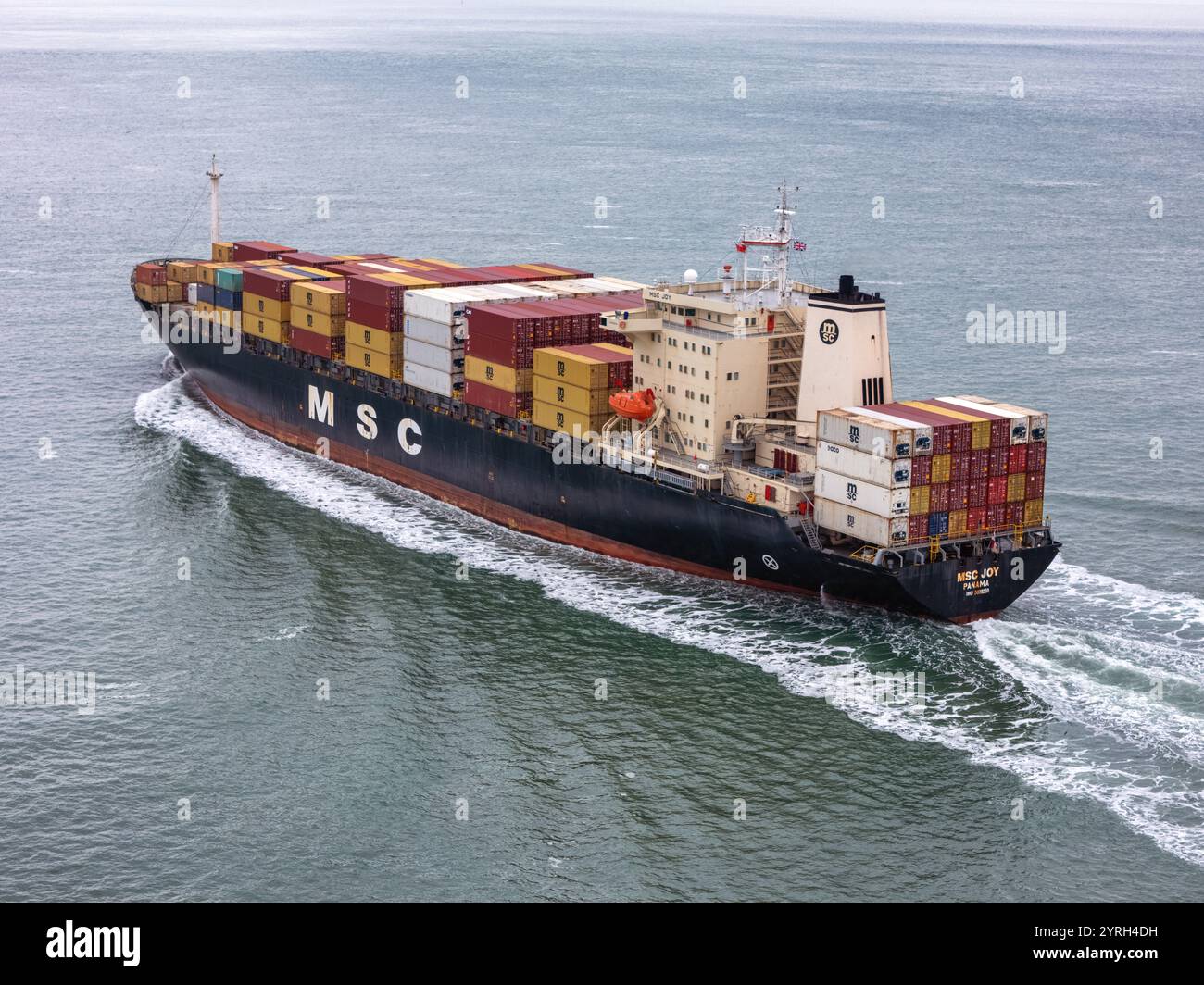 Aerial view of MSC Joy, a feeder container ship operated by the ...