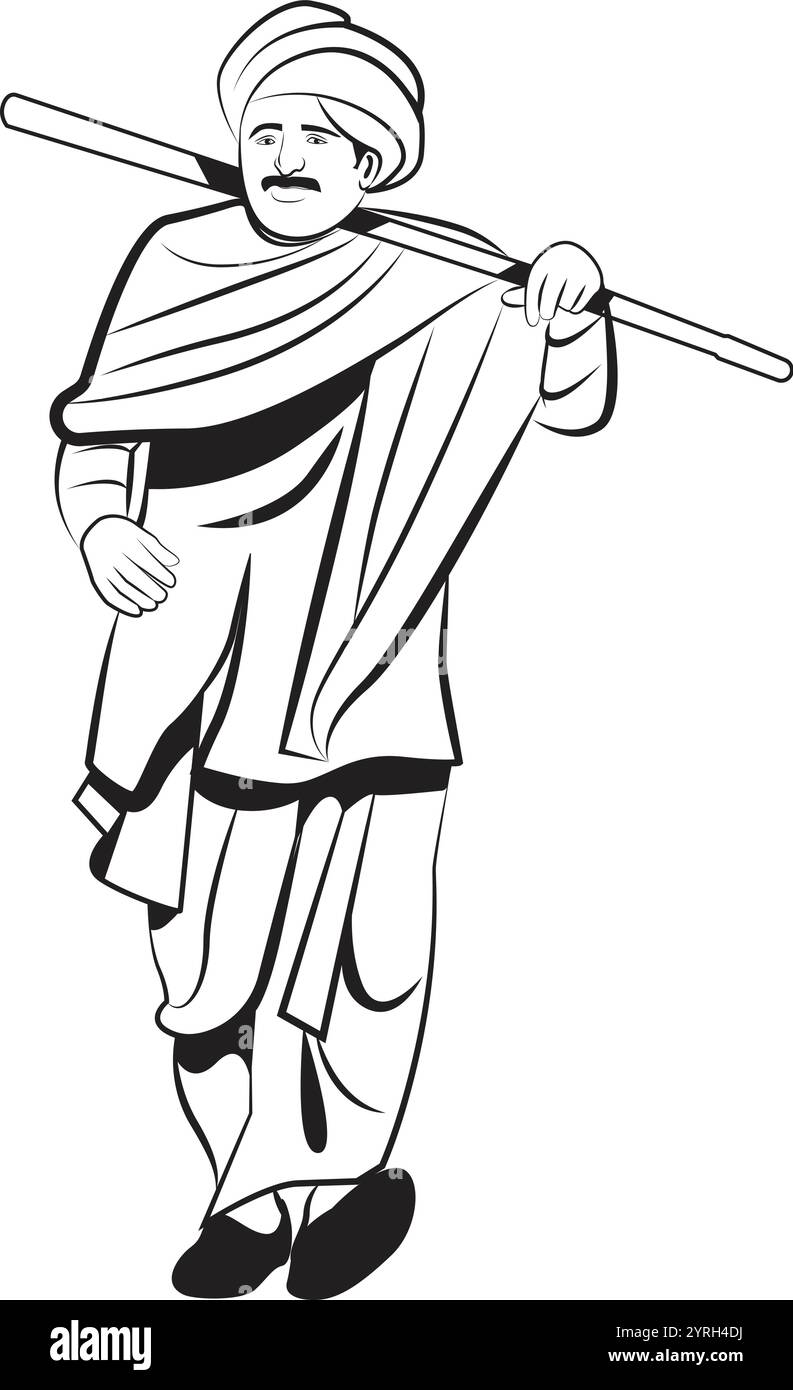 Village man walking, Vector graphic illustration Stock Vector Image ...