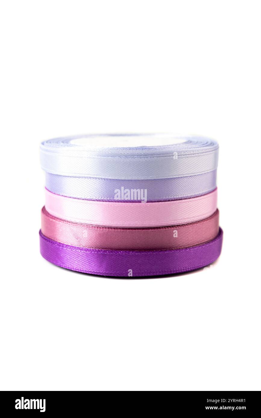 set of multi-colored satin ribbons for gifts on white background Stock ...