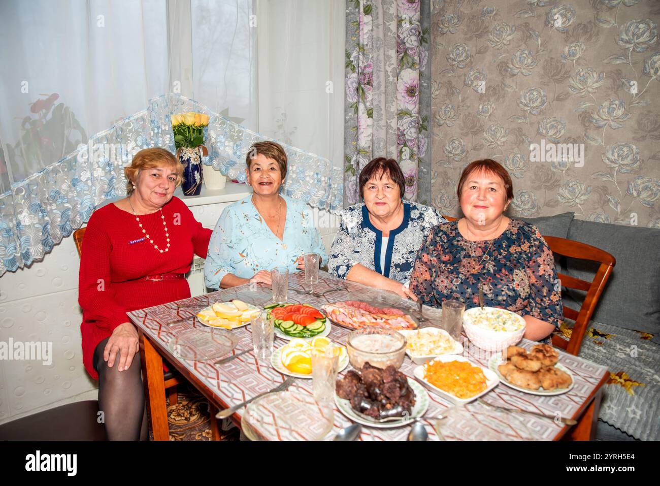 Four Russian friends, two in their 60s and two in their 70s, celebrate ...