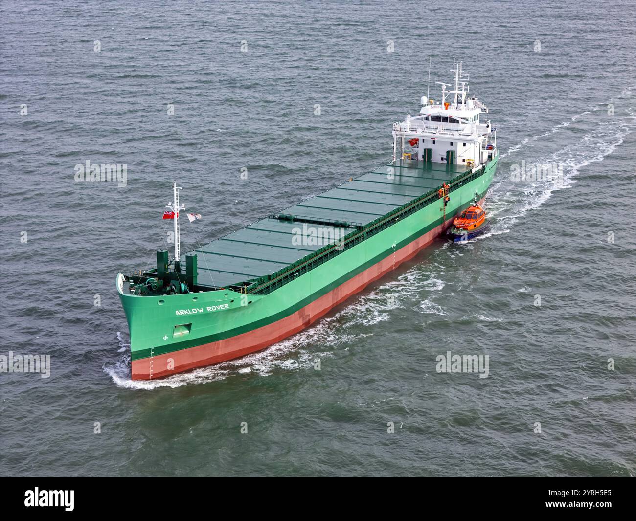 Aerial view of a pilot boarding the general cargo vessel Arklow Rover ...