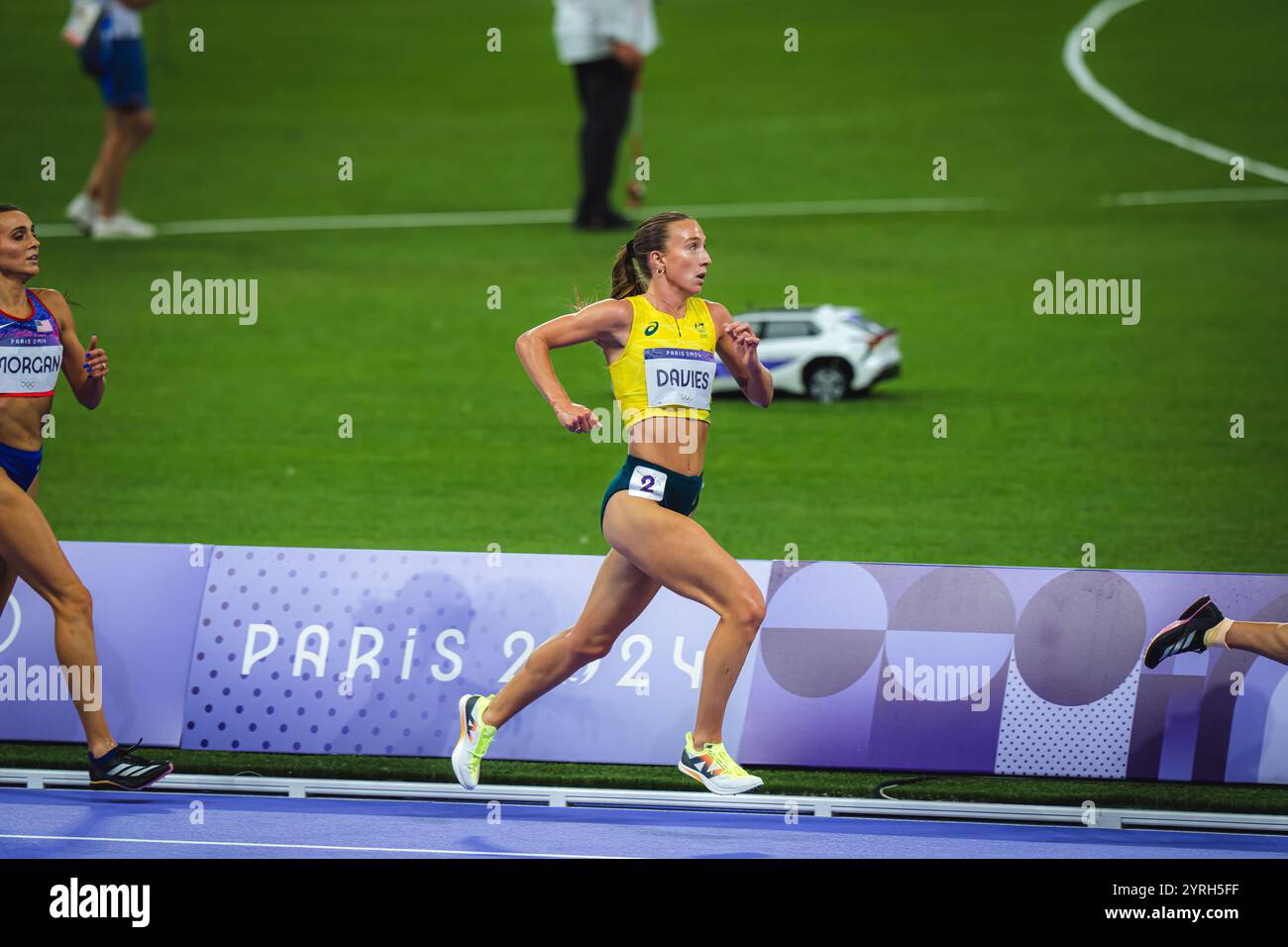 Rose Davies participating in the 5000 meters at the Paris 2024 Olympic ...