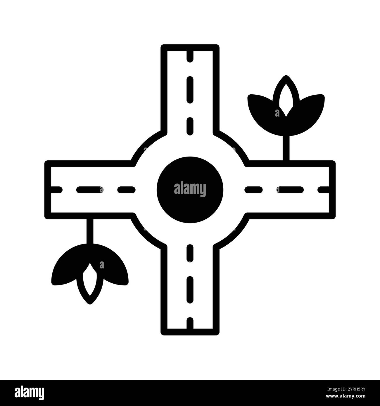 Traffic circle with four roads showing concept icon of road intersection, traffic roundabout ...