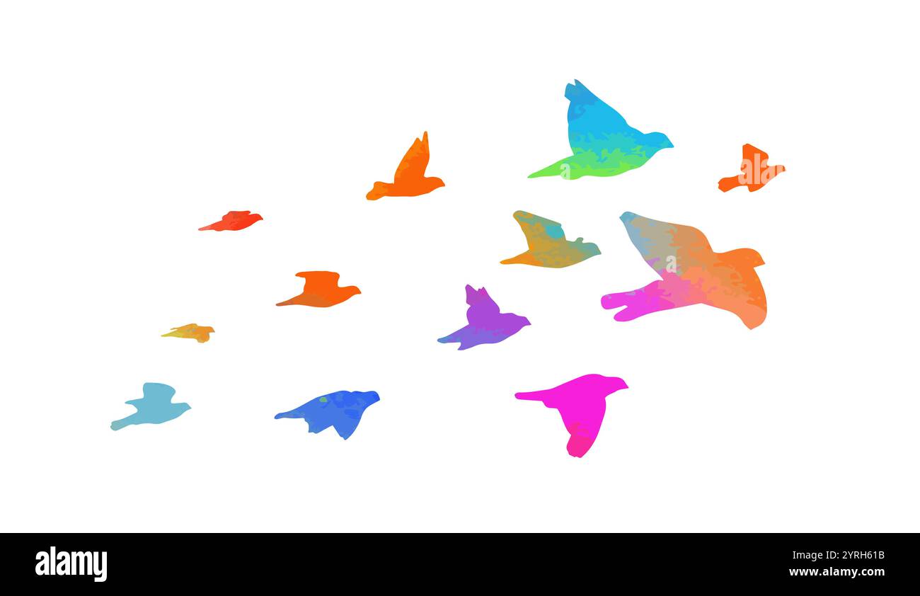 Abstract flying colored birds. hand drawing. Not AI. Vector ...