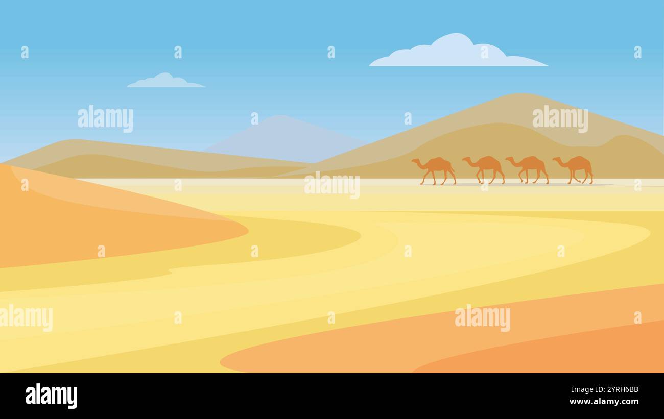 walking through the desert, journey with camels through the desert Stock Vector Image & Art - Alamy