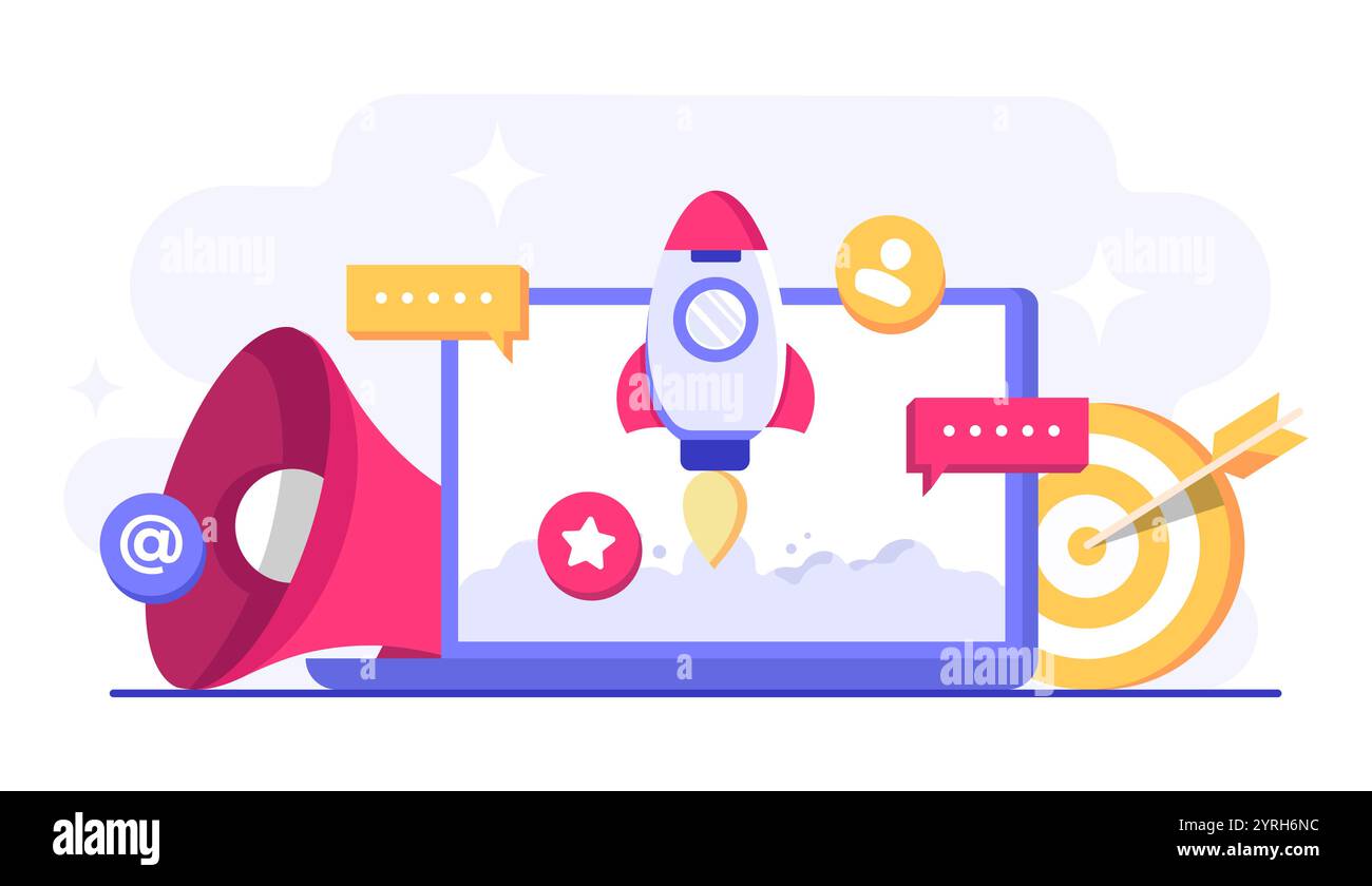 Digital marketing flat vector illustration, Ad campaign and online ...