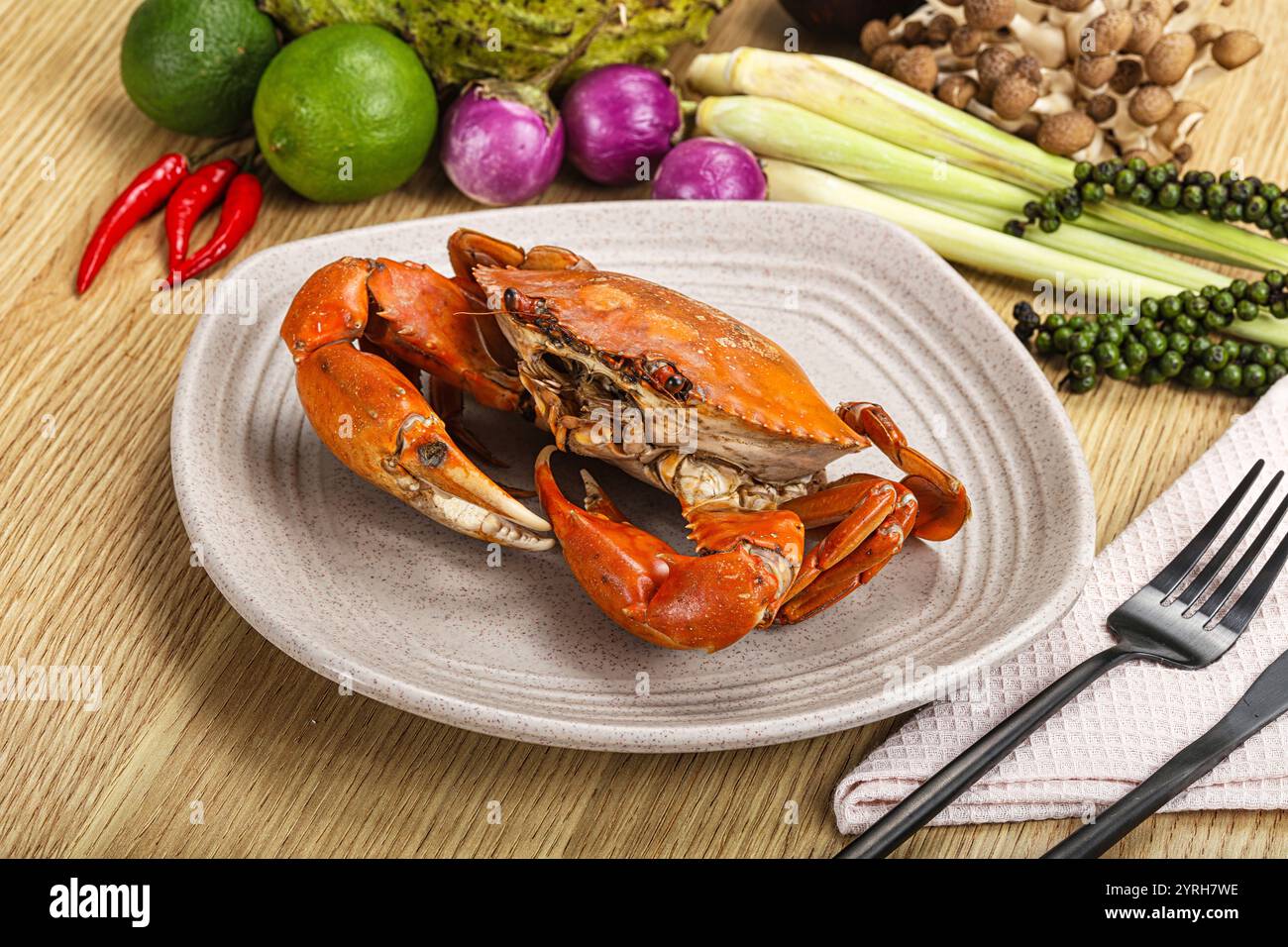 Delicous luxury steamed red crab in the plate Stock Photo - Alamy
