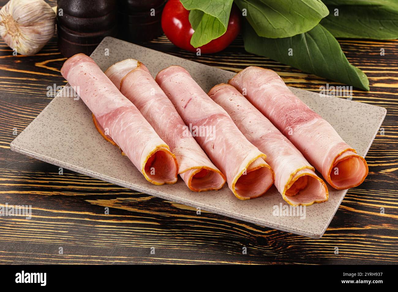 Italian sausage Prosciutto cotto ham appetizer Stock Photo - Alamy