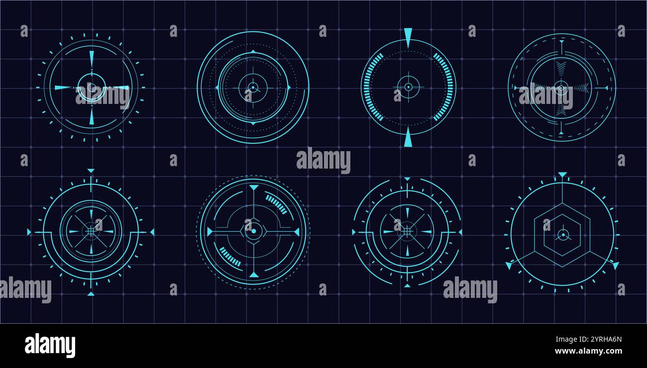 Hud aim pointer optical target, Futuristic focus range indicators ...