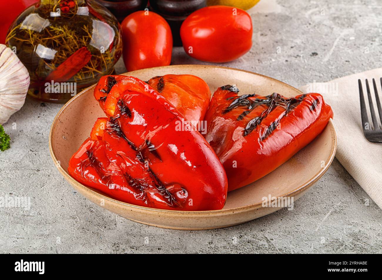 Vegan cuisine Grilled red bell pepper snack appetizer Stock Photo - Alamy