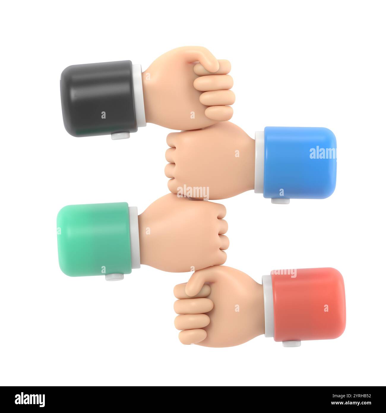 Cartoon Gesture Icon Mockup.Three human join hands together ...