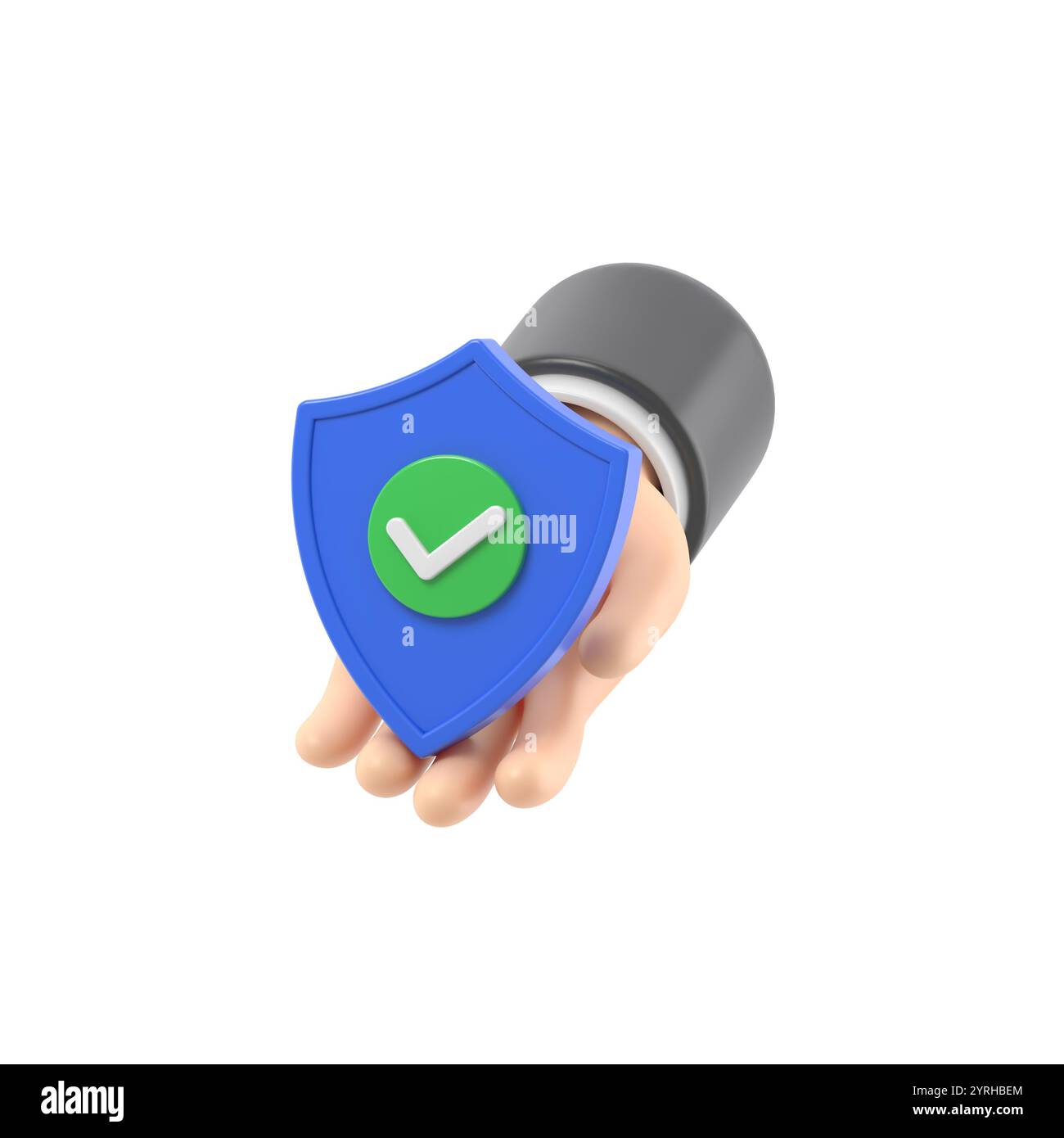 Cartoon Gesture Icon Mockup.3D Hand holding security shield and padlock ...