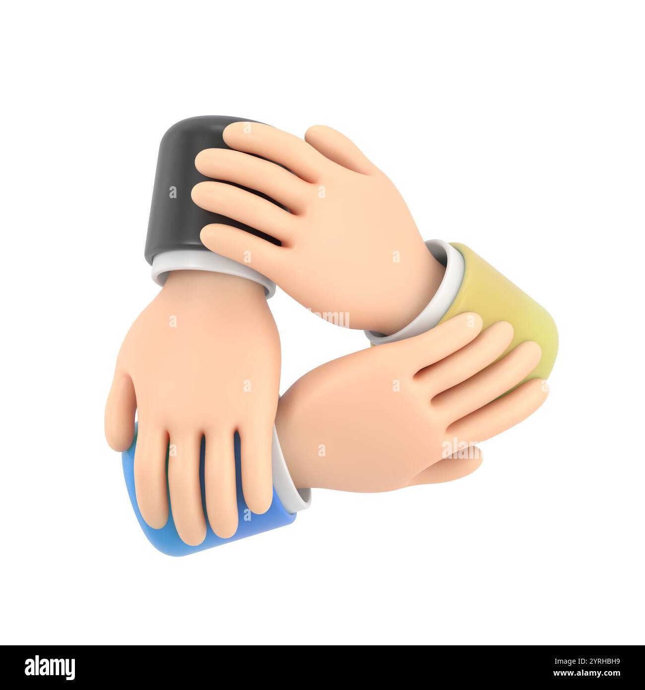 Cartoon Gesture Icon Mockup.Three human join hands together ...