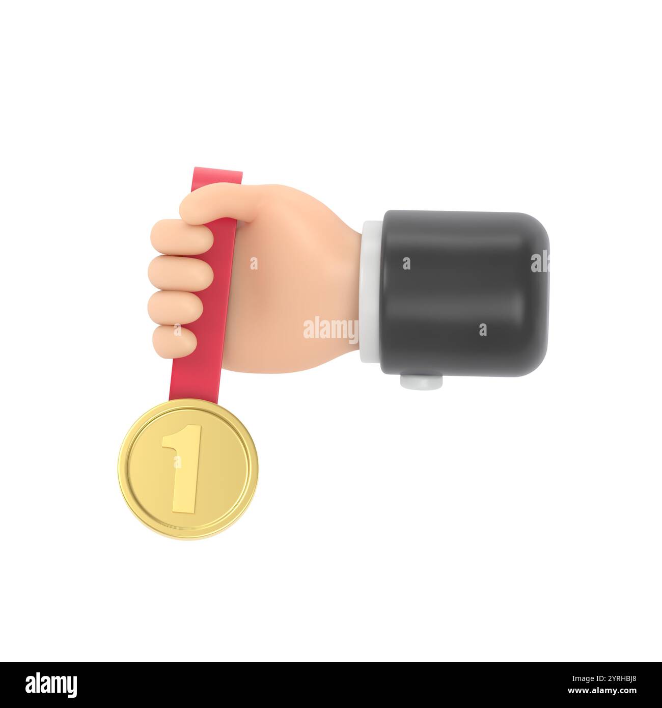 Cartoon Gesture Icon Mockup.Businessman hand holding winner medal ...