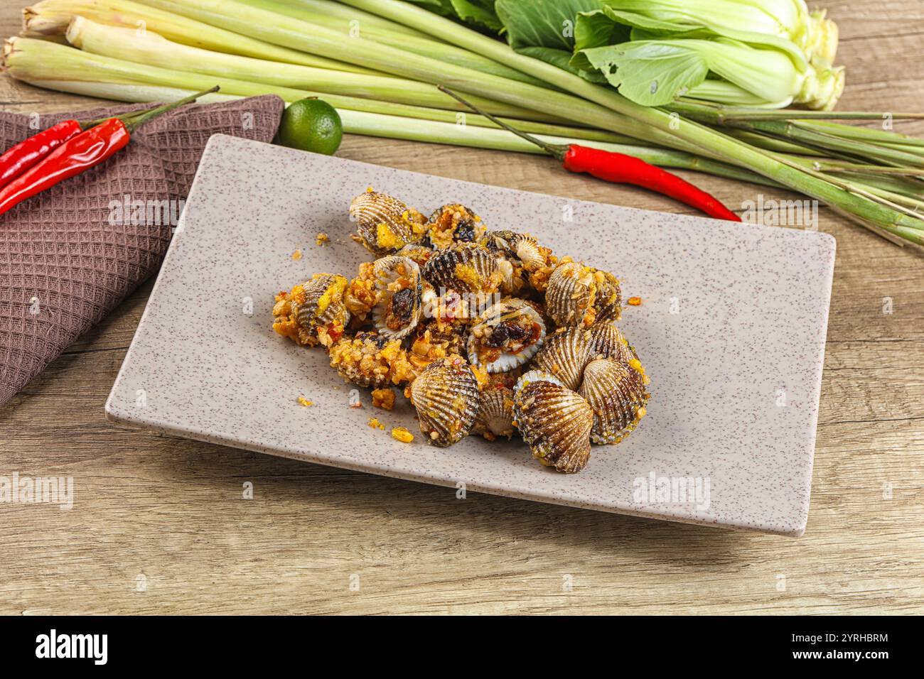 Blood Cockle Fried With Garlic and spices Stock Photo - Alamy