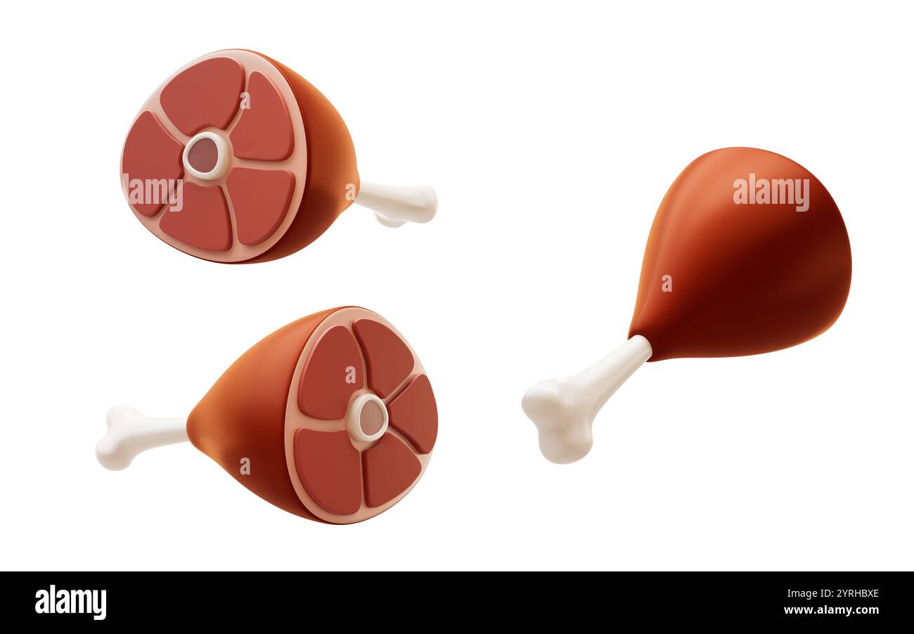 Sliced pork leg meat, delicious meat foods, 3d rendering. 3D ...