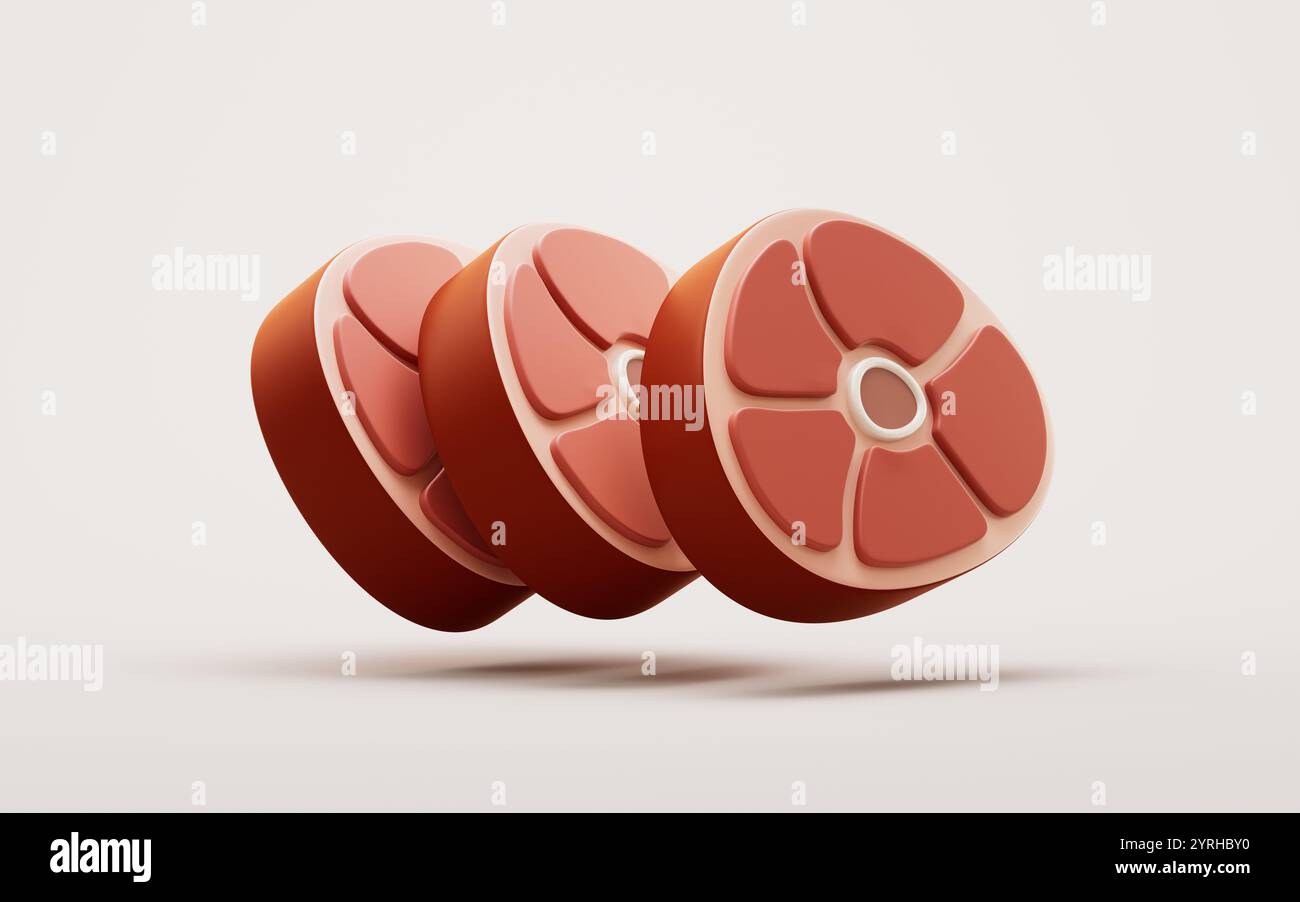Sliced pork meat, delicious meat foods, 3d rendering. 3D illustration ...
