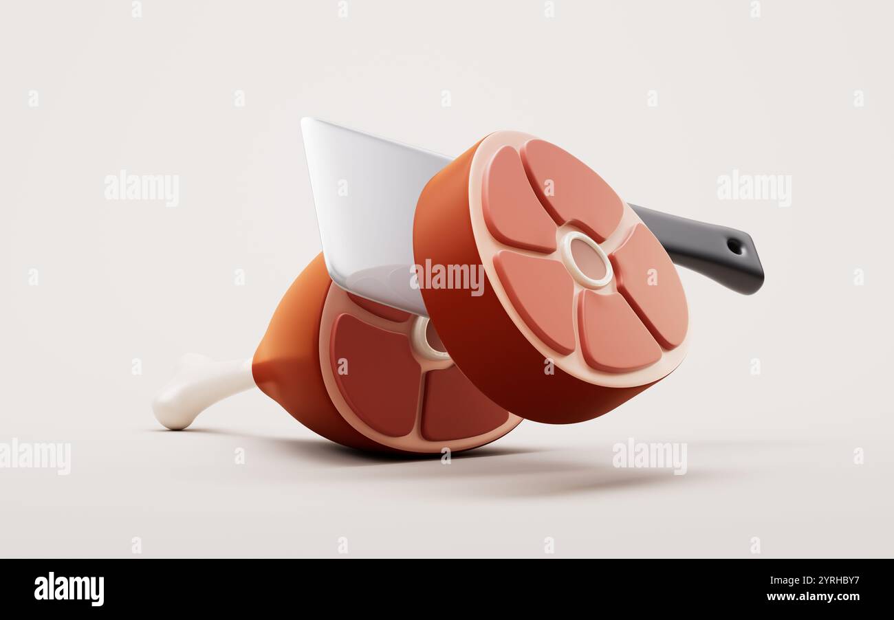 Sliced pork leg meat, delicious meat foods, 3d rendering. 3D ...