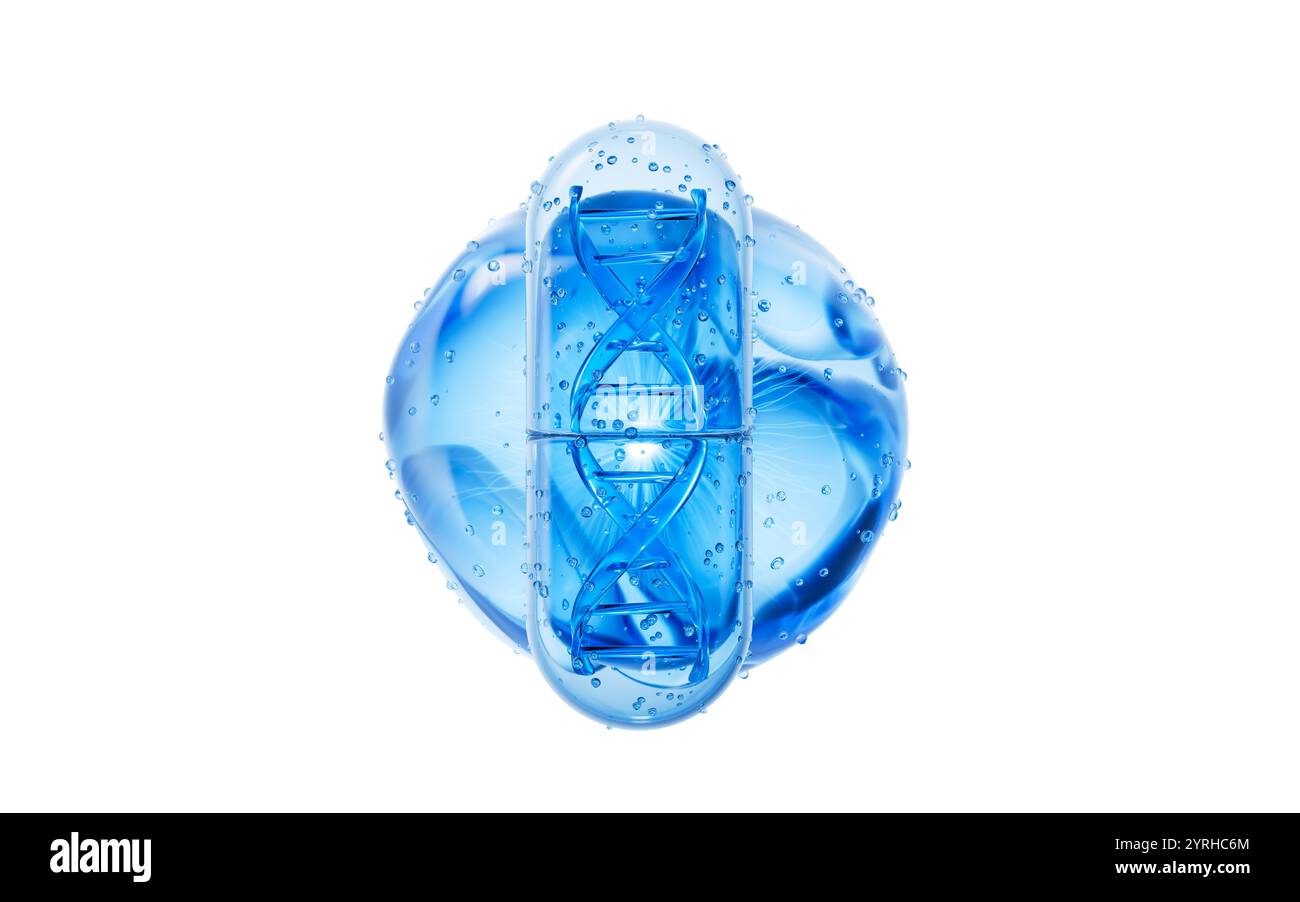 Transparent medical capsule and water bubbles, 3d rendering. 3D ...