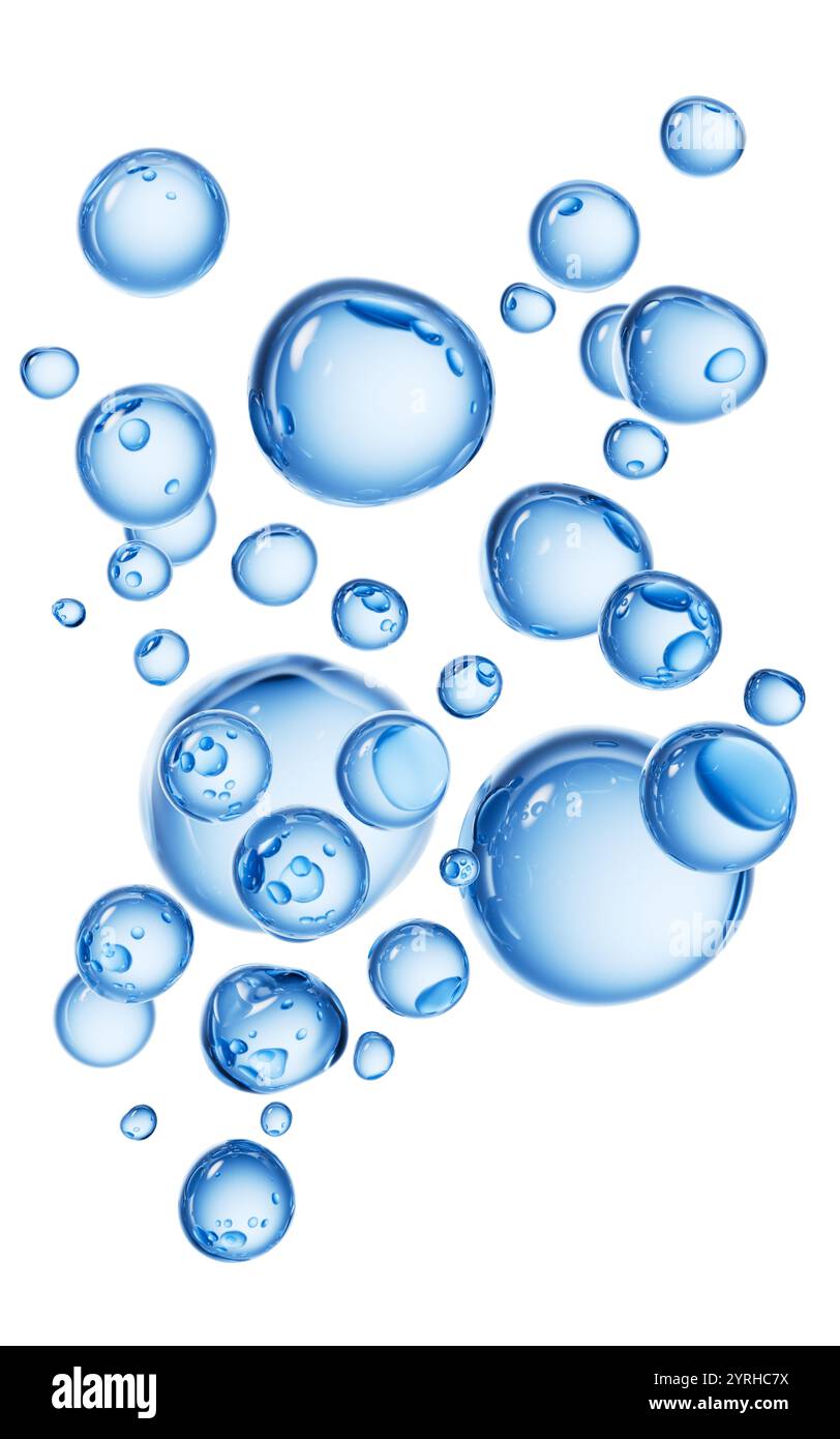 Transparent blue liquid bubbles, 3d rendering. 3D illustration Stock ...