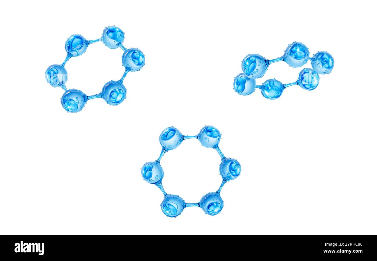 Transparent blue molecule and water bubbles, 3d rendering. 3D ...