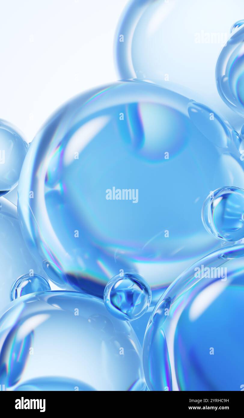 Transparent blue liquid bubbles background, 3d rendering. 3D ...