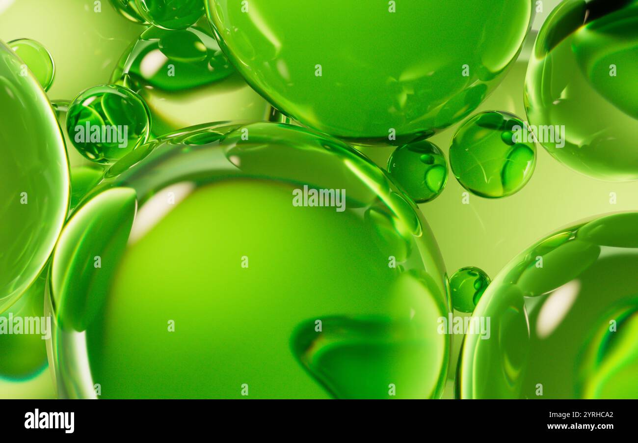 Transparent green liquid bubbles background, 3d rendering. 3D illustration Stock Photo - Alamy