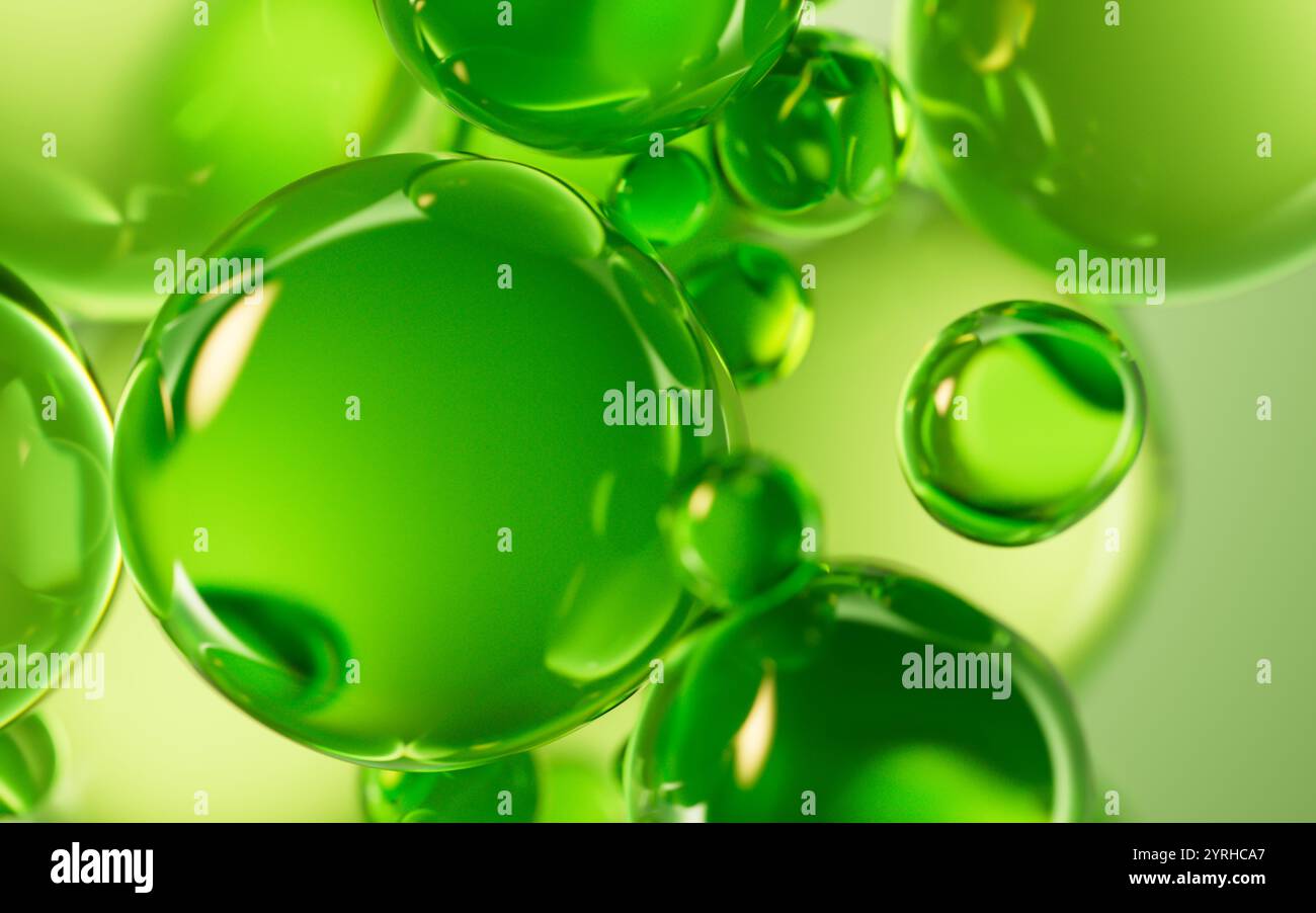 Transparent green liquid bubbles background, 3d rendering. 3D illustration Stock Photo - Alamy