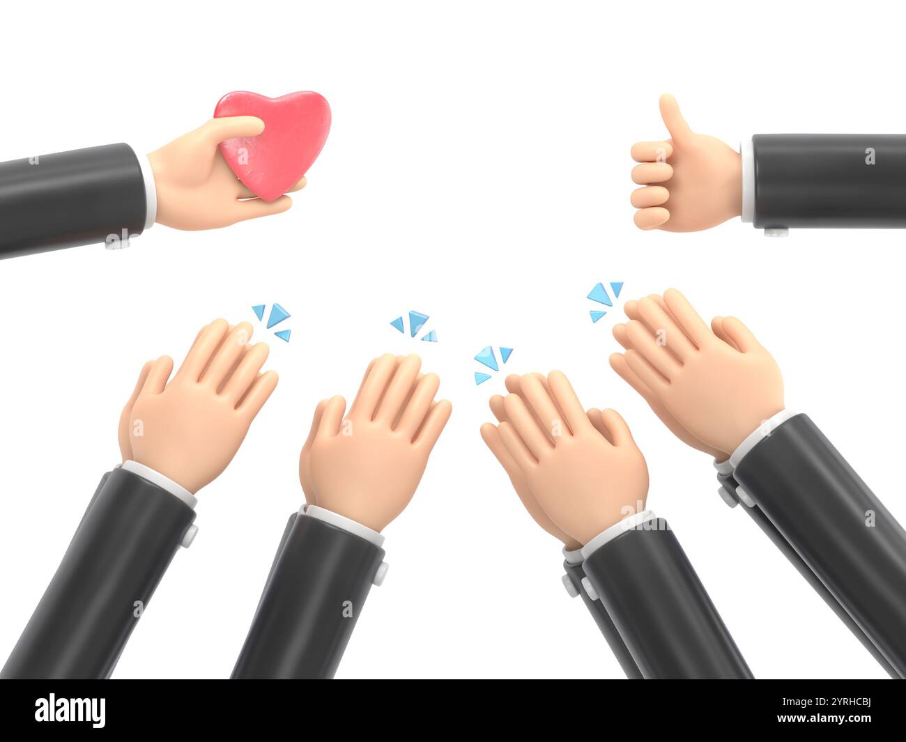 Cartoon Gesture Icon Mockup.Set of people hands clapping, giving likes ...