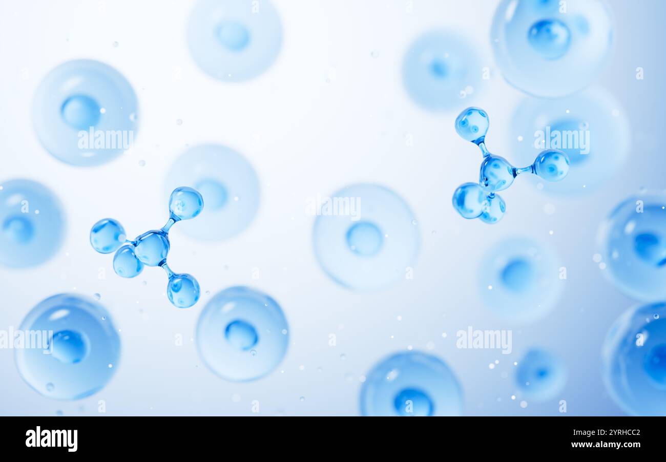 Transparent blue cells and molecules, 3d rendering. 3D illustration Stock Photo - Alamy