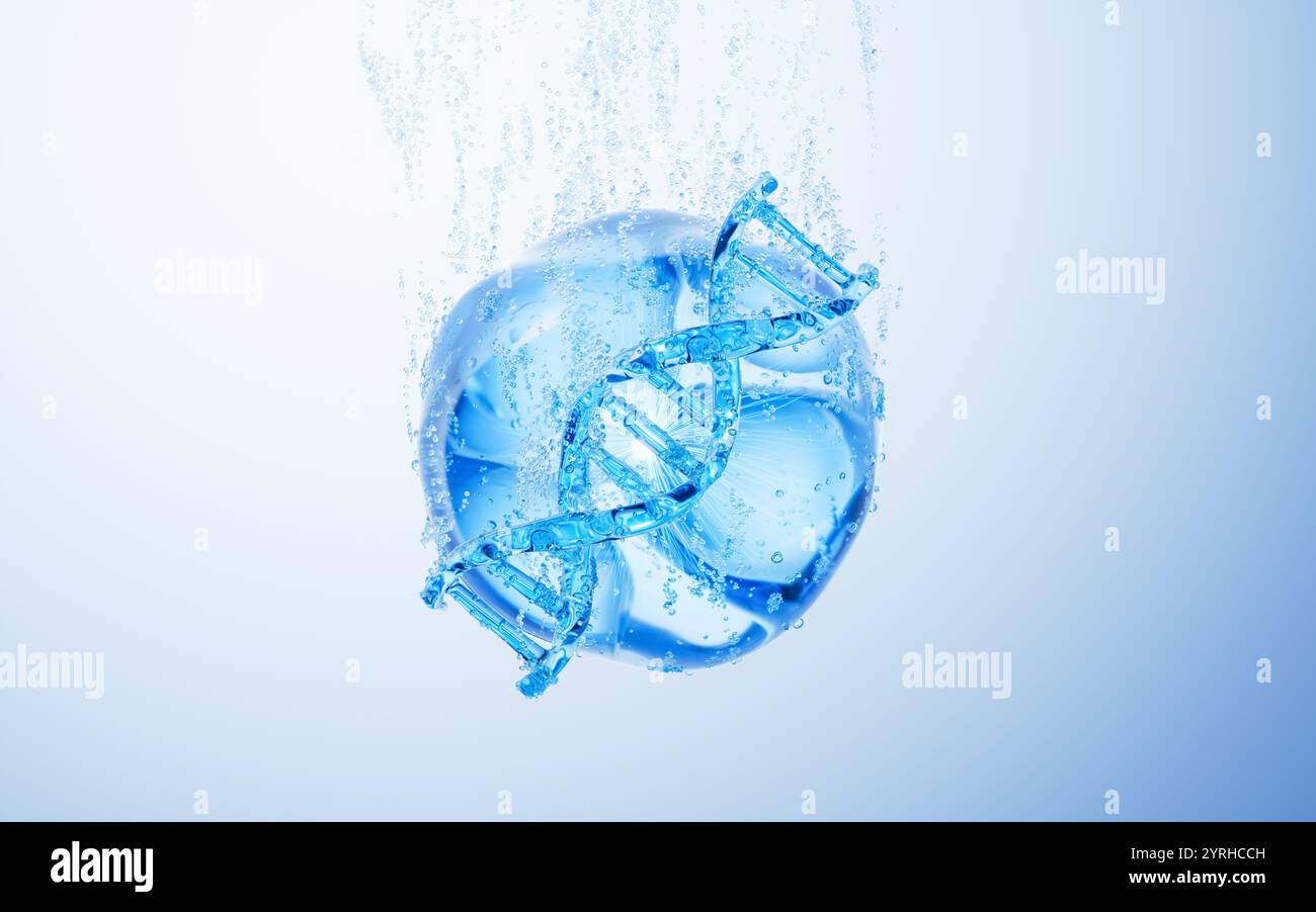 Transparent DNA and water bubbles underwater, 3d rendering. 3D ...