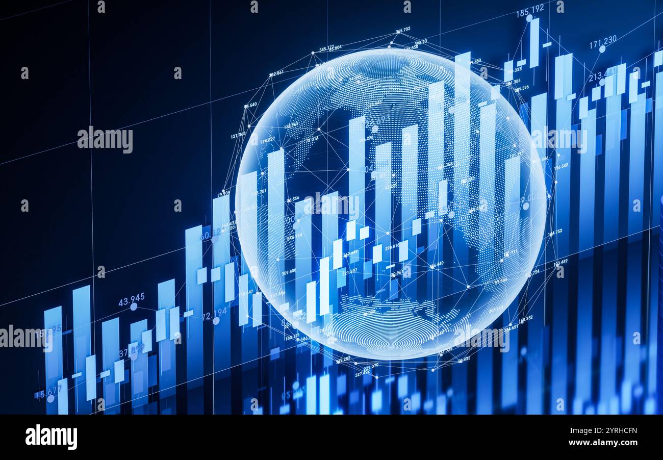 Statistical graph and virtual Earth with finance concept, 3d rendering. 3D illustration Stock ...