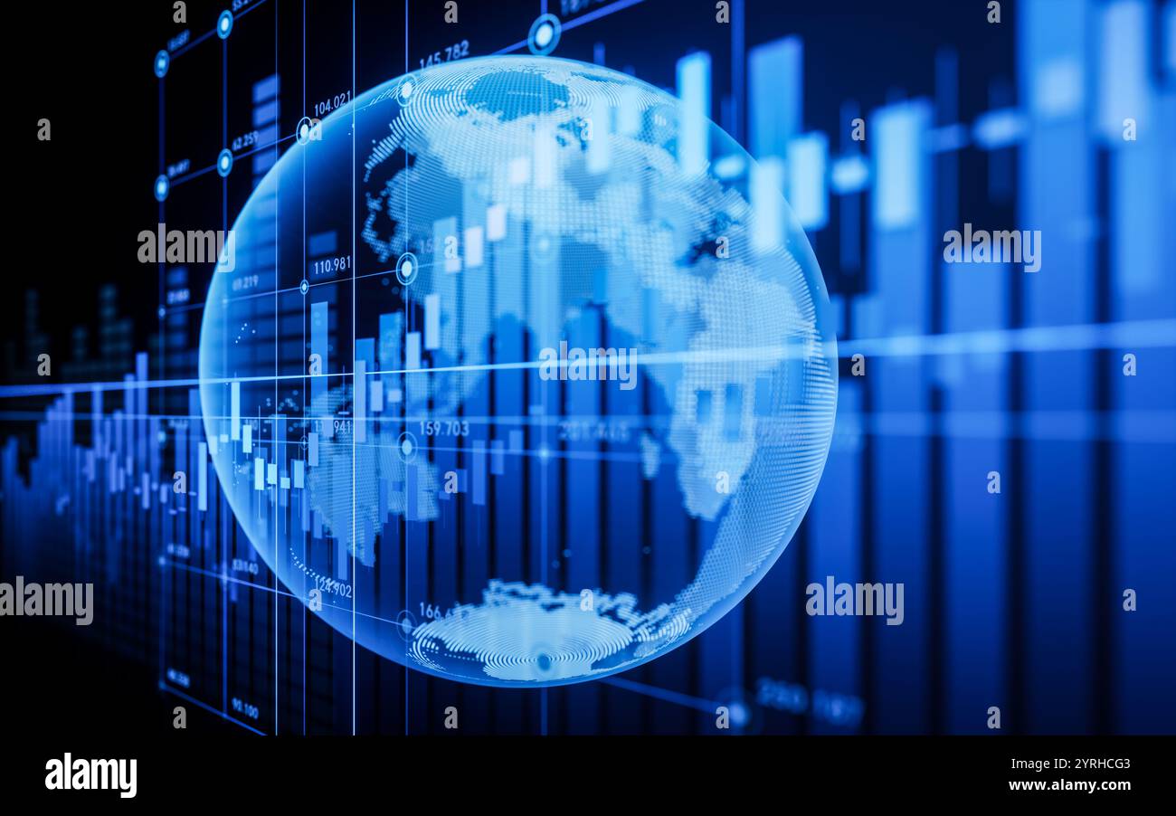 Statistical graph and virtual Earth with finance concept, 3d rendering. 3D illustration Stock ...