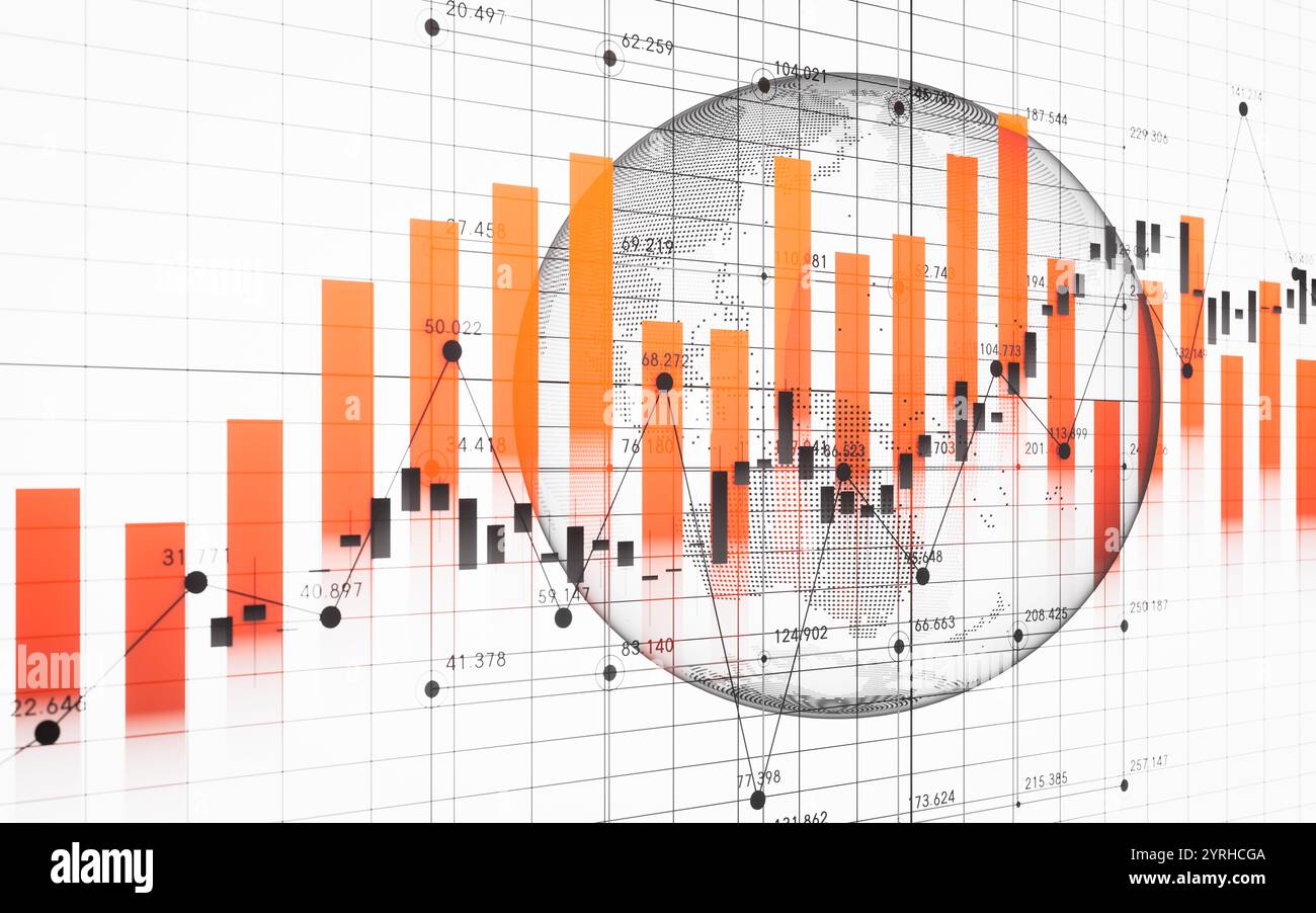 Statistical graph and virtual Earth with finance concept, 3d rendering. 3D illustration Stock ...