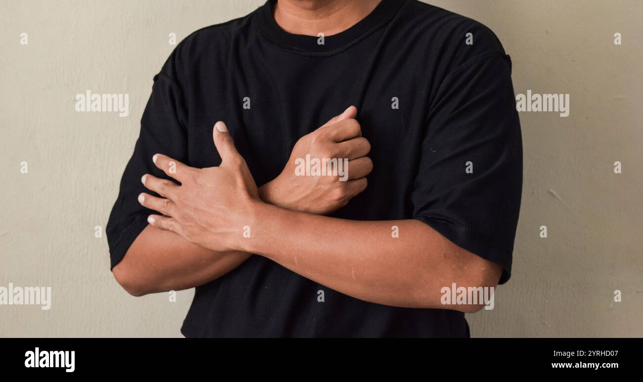Young man learning deaf sign language Stock Photo - Alamy