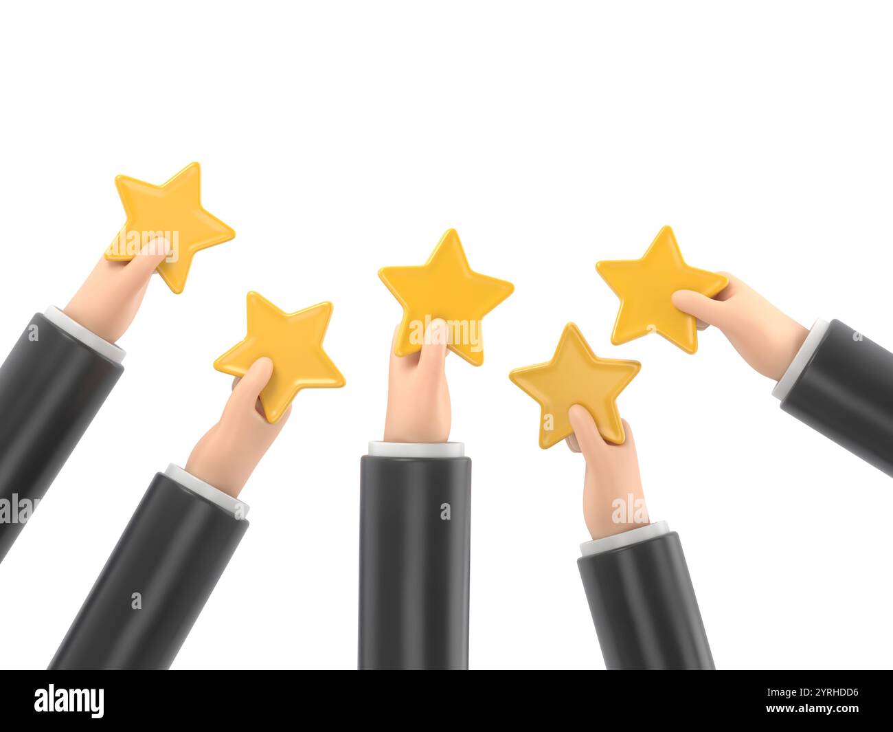 3D illustration of Hand giving five star rating. Customers choose a ...