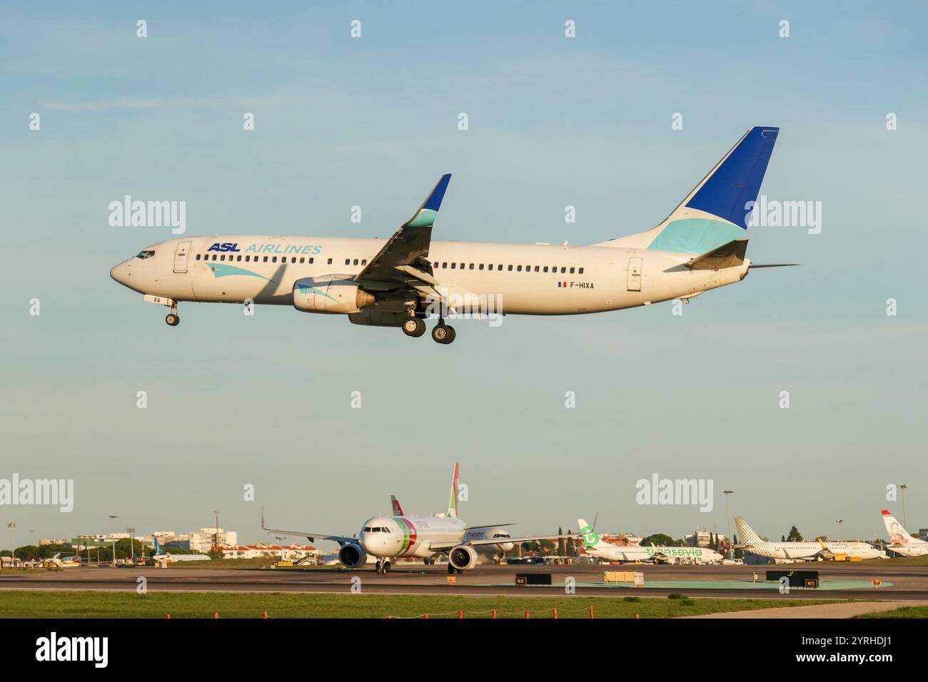 Asl airlines boeing 737 800 preparing to land at lisbon airport - lis ...