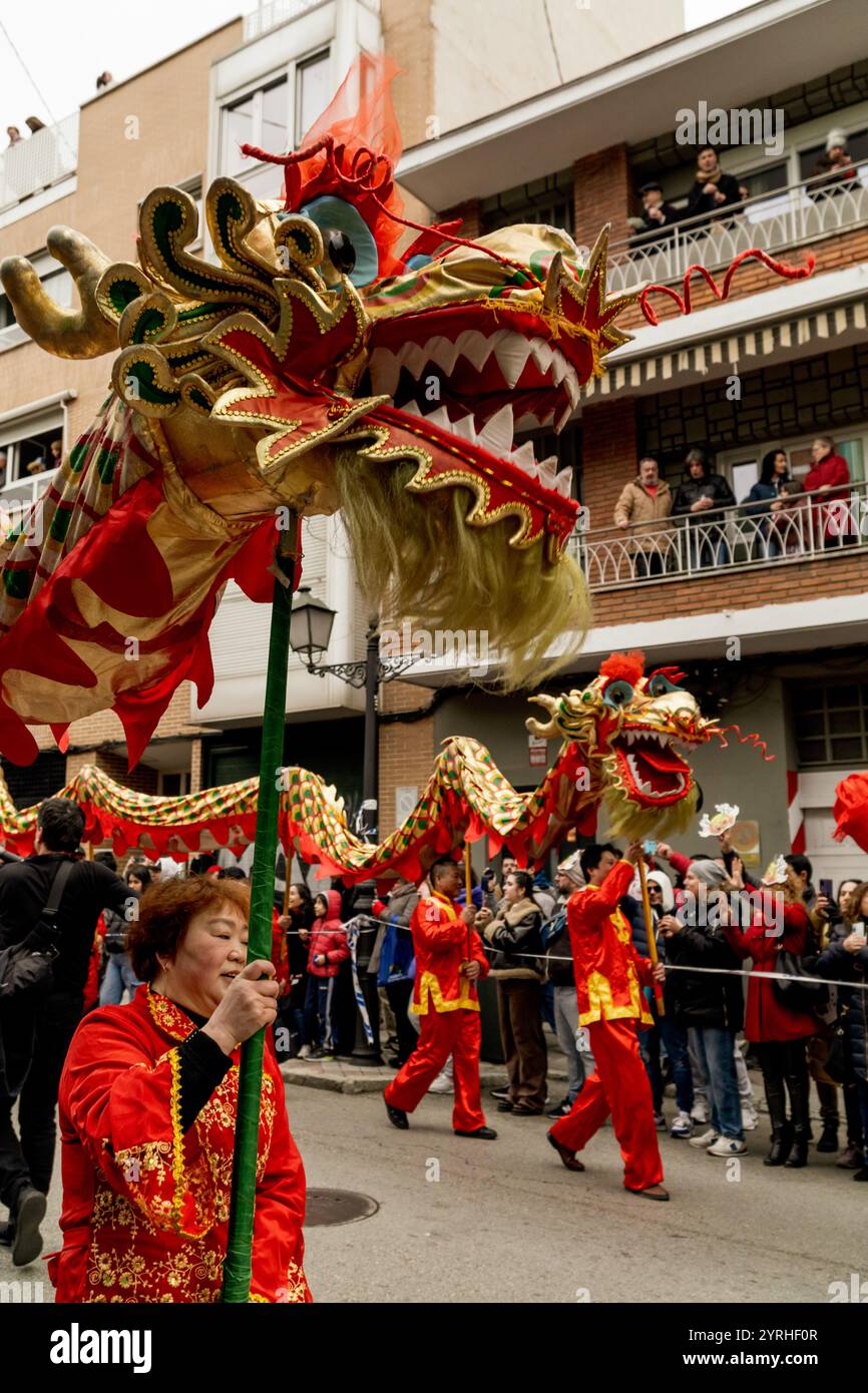 Spanish volunteers doing the dragon dance on chinese New Year parade ...