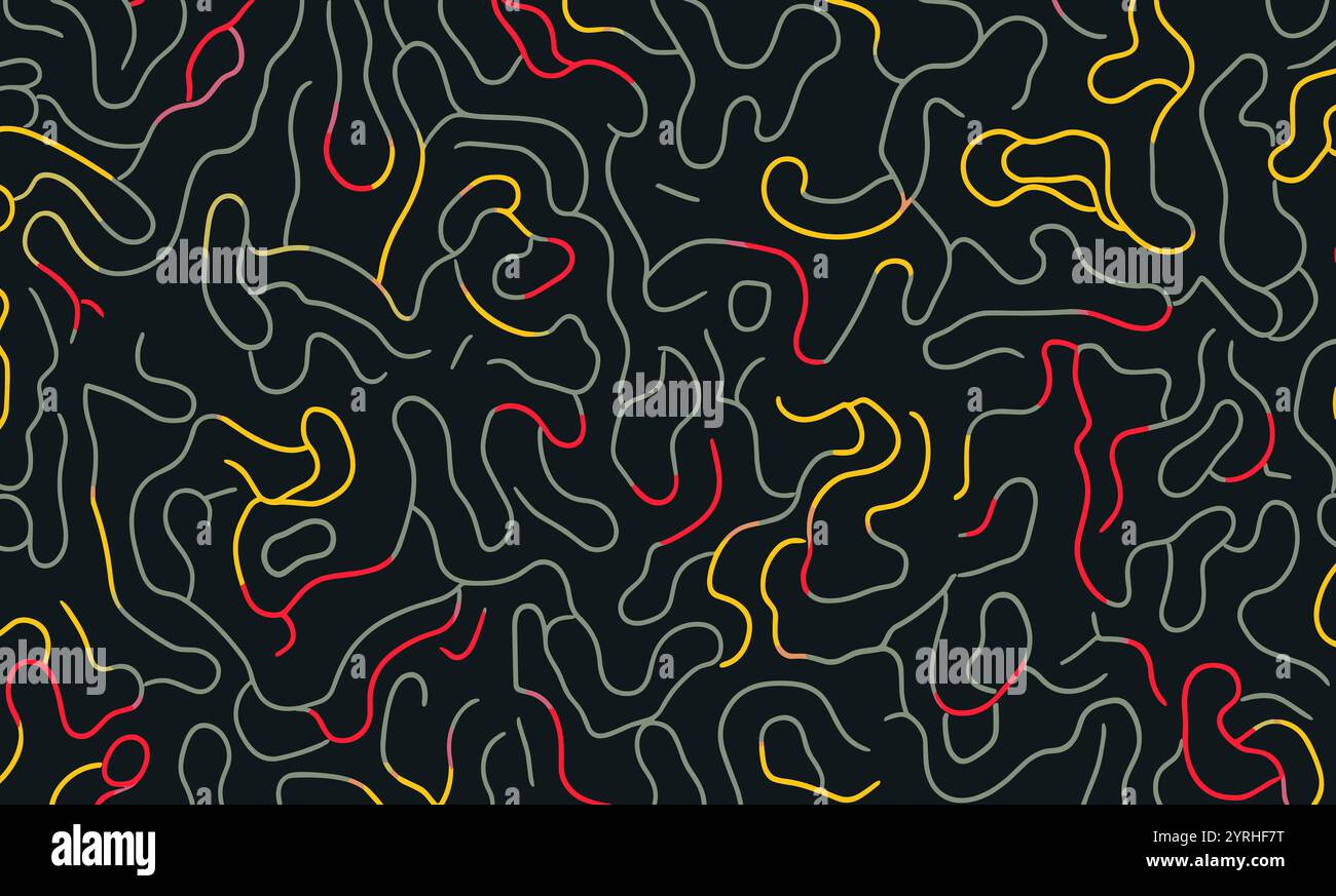 This abstract illustration features dynamic red, yellow, and gray lines ...