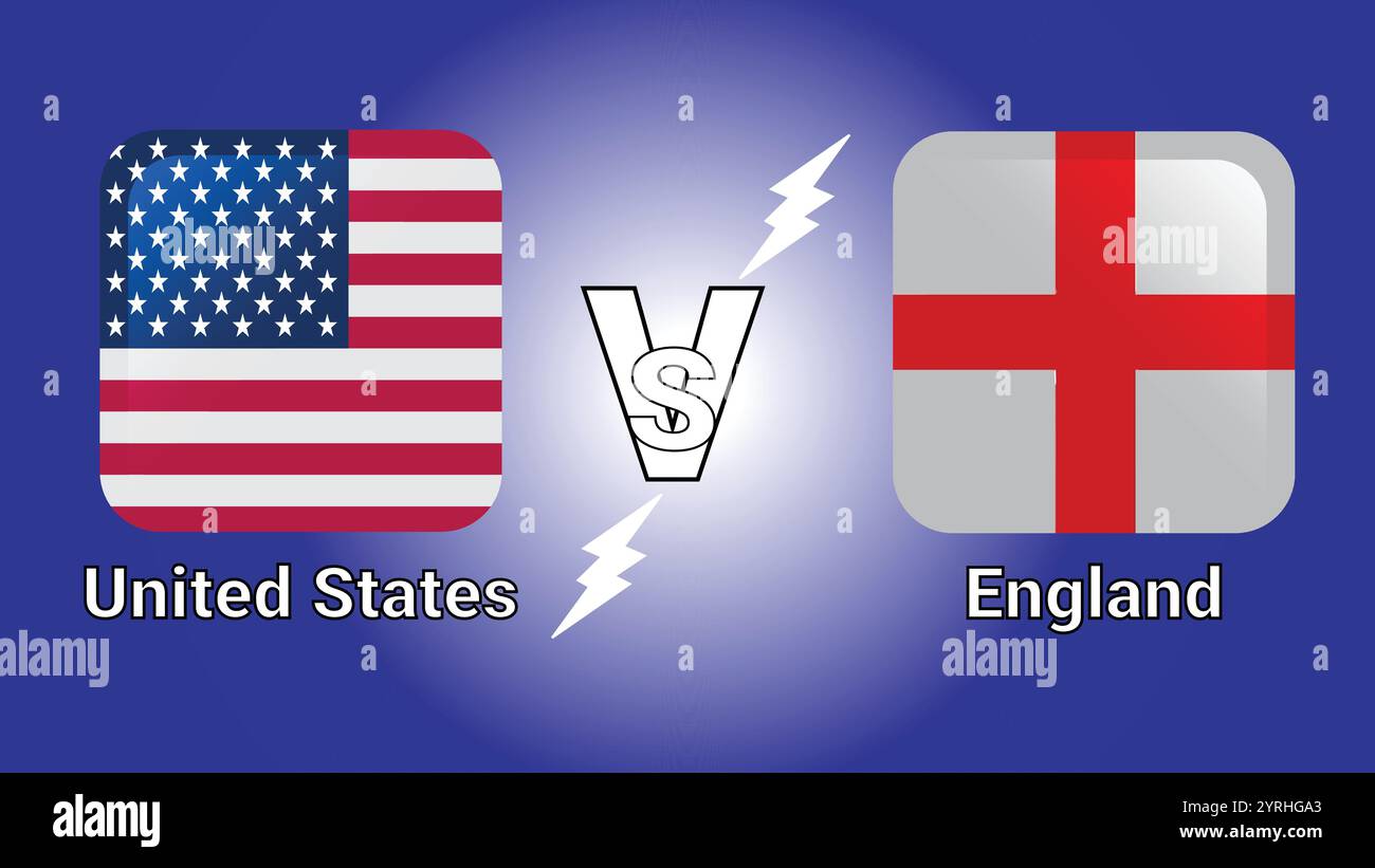 United States Vs England 3D Illustration vector flags in shaded Rounded ...