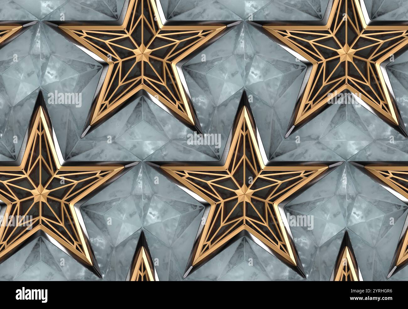 This intricate 3D geometric pattern features golden stars on a textured ...