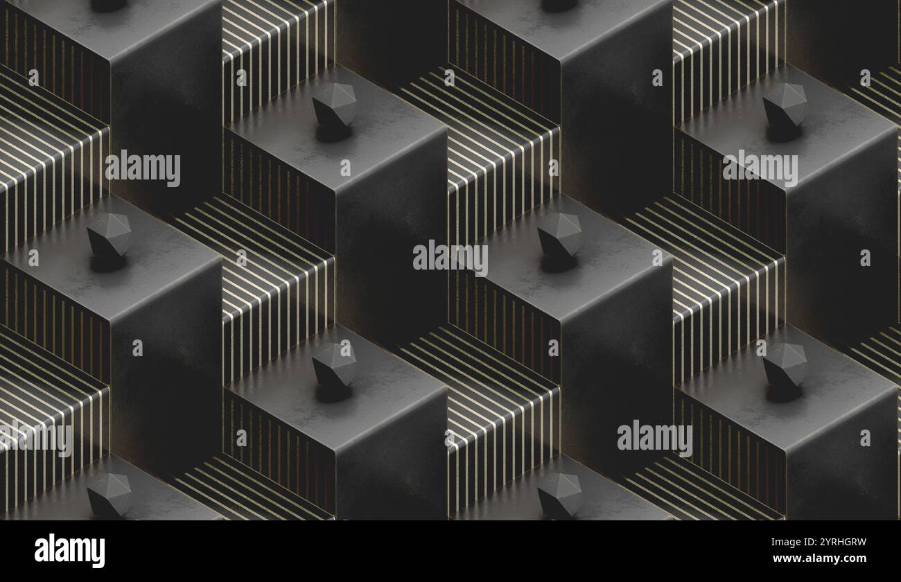 This 3D illustration showcases a modern geometric box stairs pattern ...