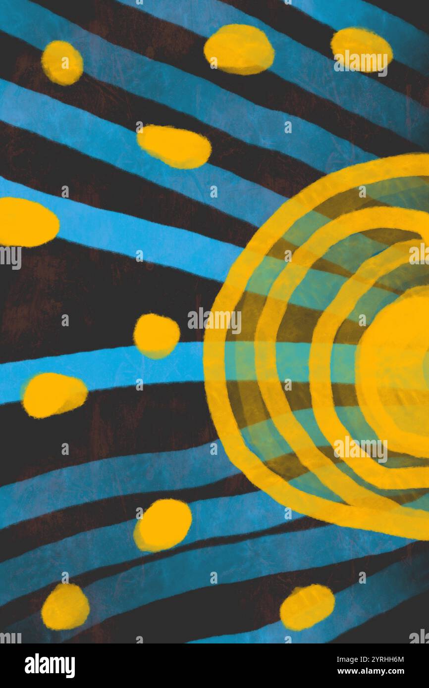 This abstract illustration showcases bold blue and yellow geometric ...