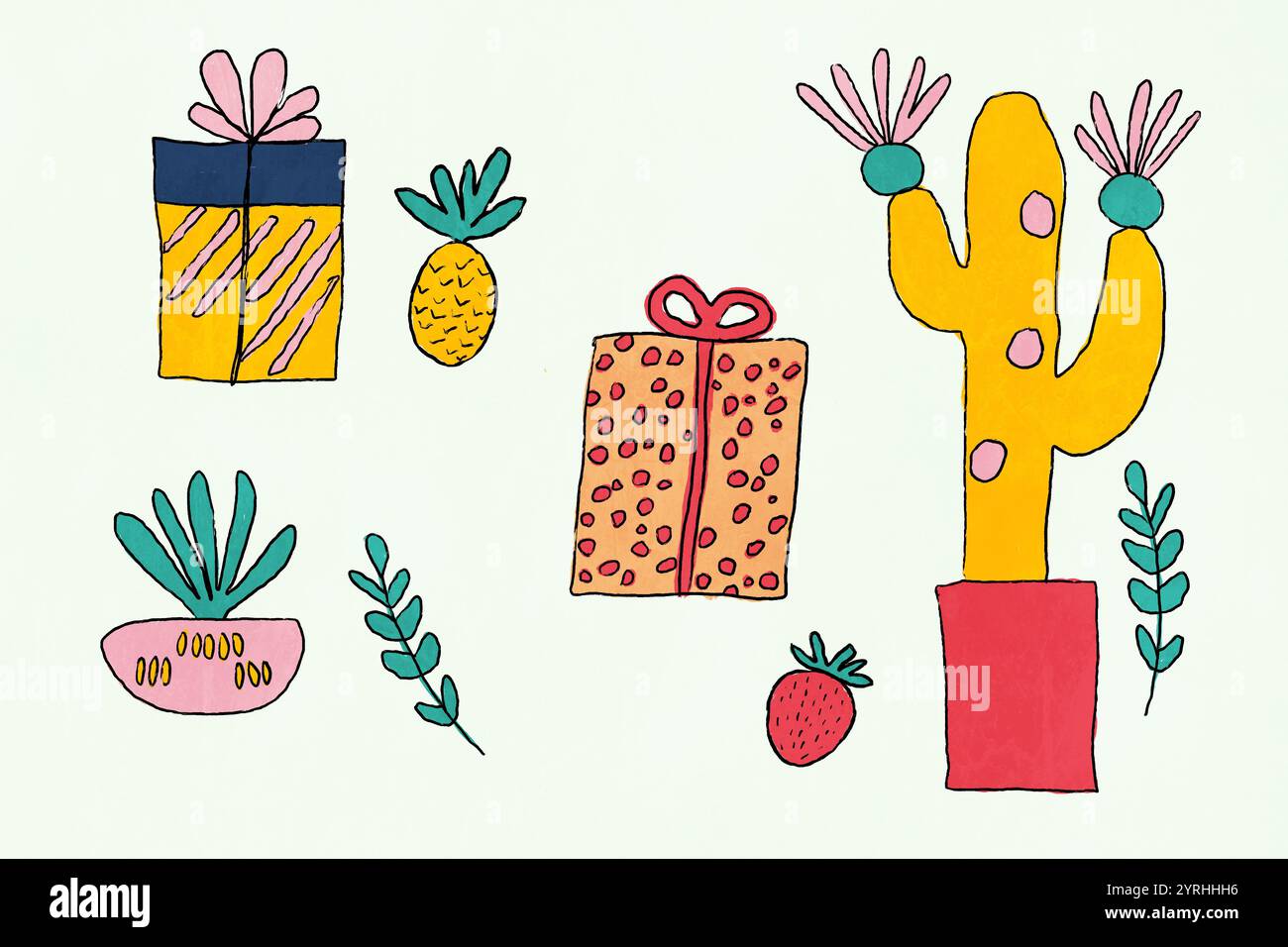 This vibrant illustration showcases a playful array of hand-drawn ...